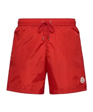 Moncler Logo Patch Drawstring Swim Shorts - Red