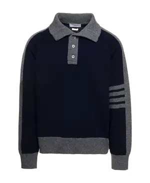 Thom Browne Four Bar Stripe Mock Neck Pullover - Navy