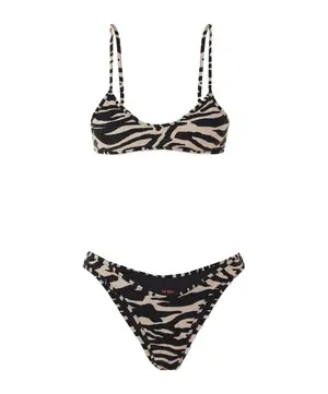 Attico Zebra-printed Stretched Bikini Set - Black
