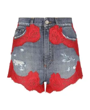 Dolce & Gabbana Floral Lace Distressed Denim Shorts