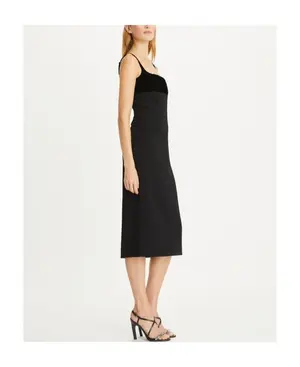 Tory Burch Crepe Slip Dress With Velvet Accents
