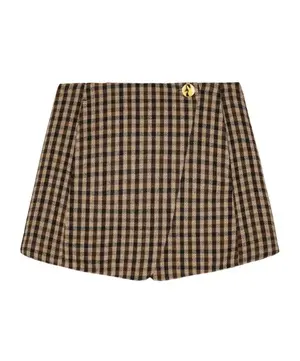 GANNI Checked Mini Skirt With Gold-tone Button
