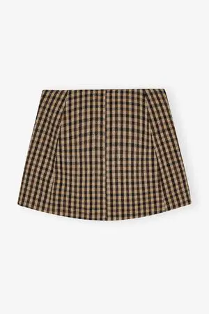 GANNI Checked Mini Skirt With Gold-tone Button