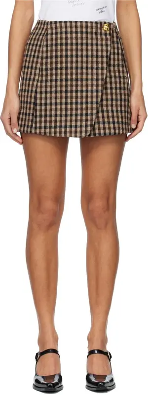 GANNI Checked Mini Skirt With Gold-tone Button