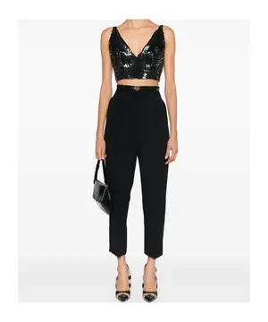 P.a.r.o.s.h Sequined V-neck Cropped Top - Black