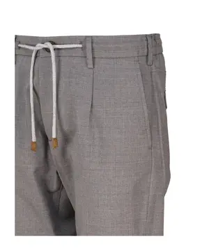 Eleventy Drawstring Pleated Tapered Leg Trousers - Gray