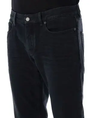 Saint Laurent Slim Cut Jeans With Logo Patch - Black