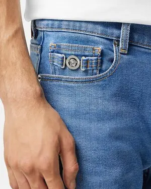 Versace Medusa Biggie Logo Patch Denim Jeans