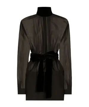 Dolce & Gabbana High Neck Velvet Belted Mini Dress