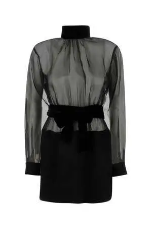 Dolce & Gabbana High Neck Velvet Belted Mini Dress