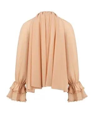 Chloé Gathered V-neck Drawstring Blouse With Ruffle Detail