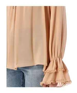 Chloé Gathered V-neck Drawstring Blouse With Ruffle Detail