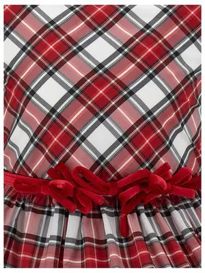 Monnalisa Sleeveless Checked Taffeta Dress With Detachable Bow Belt