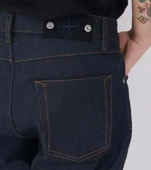 Stone Island Logo Embroidered Straight-leg Jeans - Black