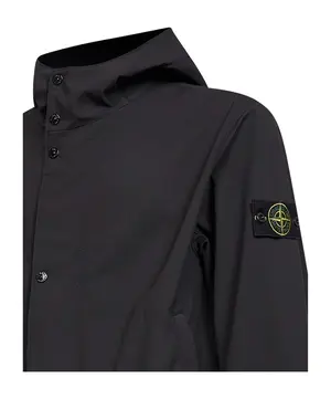 Stone Island Logo Patch Hooded Jacket - Black