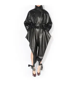 Alaïa Belted High-neck Leather Jacket