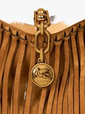Etro Fringing Medium Vela Bag With Detachable Shoulder Strap - Camel