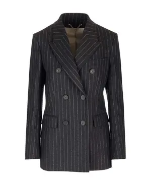 GOLDEN GOOSE Double-breasted Blazer In Gray Melange Wool - Black