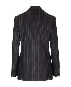 GOLDEN GOOSE Double-breasted Blazer In Gray Melange Wool - Black