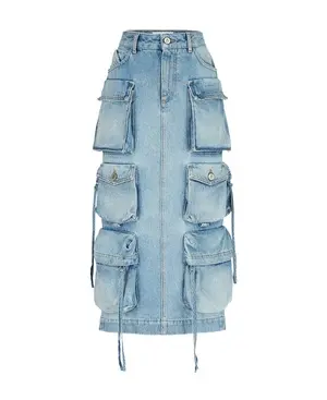Attico Logo Embroidered Denim Cargo Skirt - Blue