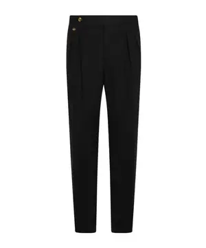 Brunello Cucinelli Pleated Straight Leg Pants With Button Detail - Black
