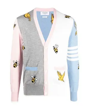 Thom Browne Birds And Bees Print V-neck Cardigan