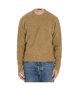 AMI Paris Logo Embroidered Crewneck Jumper - Camel