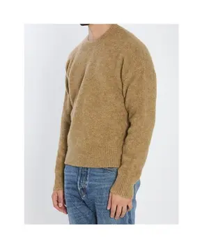AMI Paris Logo Embroidered Crewneck Jumper - Camel