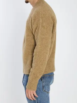 AMI Paris Logo Embroidered Crewneck Jumper - Camel