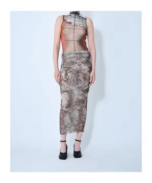 JEAN PAUL GAULTIER Médaillon Print Mesh Midi Skirt