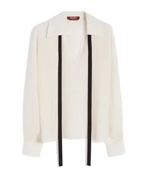 Max Mara Pintuck Tie-neck Blouse