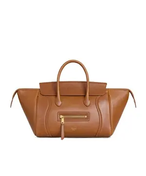 Celine Little Luggage Bag In Supple Shiny Lambskin - Soft Tan