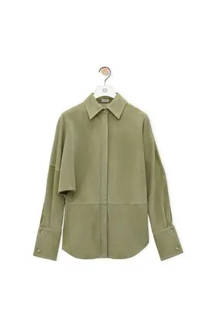 Loewe Draped Shirt In Suede Lambskin - Sage