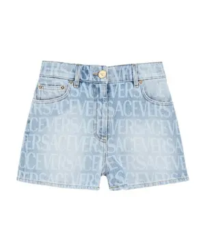 Versace Allover Logo Printed Denim Shorts