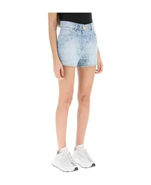 Versace Allover Logo Printed Denim Shorts