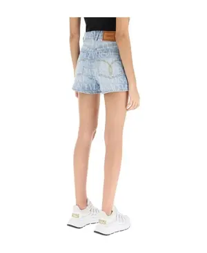Versace Allover Logo Printed Denim Shorts