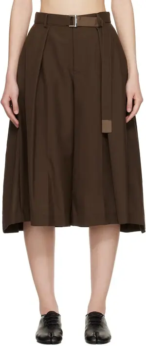 Sacai Wool Blend Pleated Shorts - Brown
