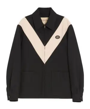 Valentino Garavani Logo Patch Zip-up Overshirt - Black