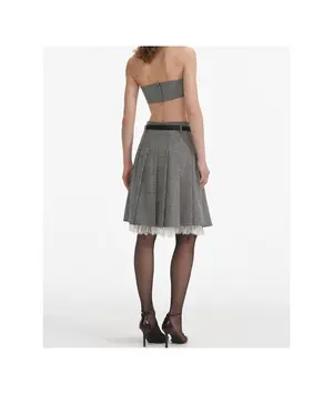 SELF-PORTRAIT Prince Of Wales Check Pleated Midi Skirt - Gray