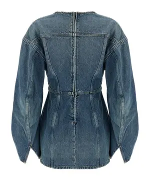 HAIKURE V-neck Long Sleeve Denim Dress - Blue