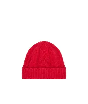Celine Beanie In Triomphe Brushed Aran Cotton - Red