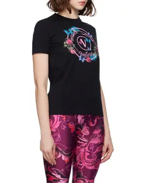 Versace Floral-butterfly Print Crewneck T-shirt - Black