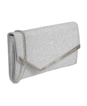 JIMMY CHOO Emmie Glitter Clutch Bag With Chain Strap - White
