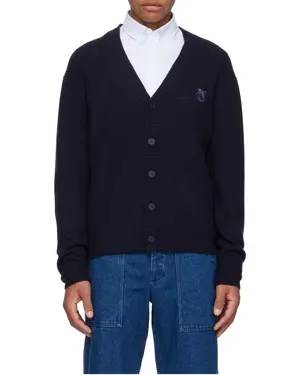 Maison Kitsuné Bold Fox Head Patch Knitted Cardigan - Dark Blue