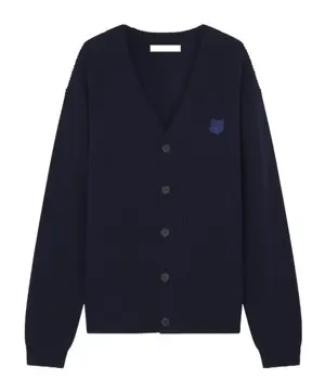Maison Kitsuné Bold Fox Head Patch Knitted Cardigan - Ink Blue