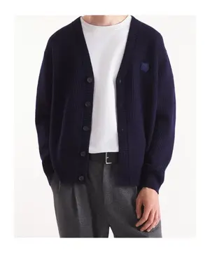 Maison Kitsuné Bold Fox Head Patch Knitted Cardigan - Ink Blue
