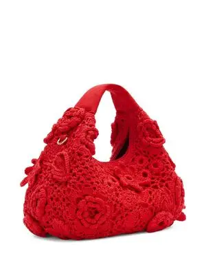 GANNI Mini Crochet Hobo Shoulder Bag - Red