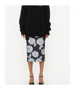 ROTATE BY BIRGER CHRISTENSEN Floral Mesh Rear Slit Pencil Skirt - Grey