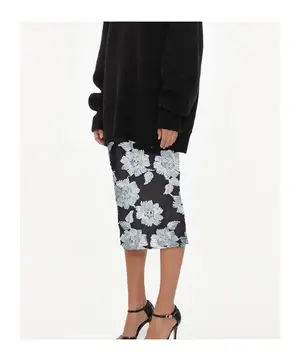 ROTATE BY BIRGER CHRISTENSEN Floral Mesh Rear Slit Pencil Skirt - Grey