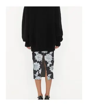 ROTATE BY BIRGER CHRISTENSEN Floral Mesh Rear Slit Pencil Skirt - Grey